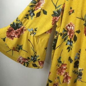 Tops | Mustard Yellow Floral Bell Sleeves Blouse | Poshmark